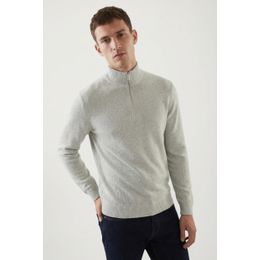Troyer Selected "SLHDANE LS KNIT STRUCTURE HALF ZIP NOOS", Herren, Gr. M, light grau melange, Strick, Obermaterial: 100% Baumwolle, meliert, regular fit normal, ohne Ausschnitt, Rippb&uuml;ndchen, Pullover Troyer, Baumwolle, regular fit