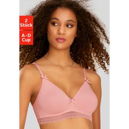 Bralette-BH Petite Fleur, Damen, Gr. 90, Cup D, wei&szlig; (rose, wei&szlig;), Jersey, Obermaterial: 80% Baumwolle, 10% Elasthan, 10% Polyamid, Basic, BHs Bralette-BH, ohne B&uuml;gel mit Spitzenband, aus weicher Baumwolle, Basic Dessous