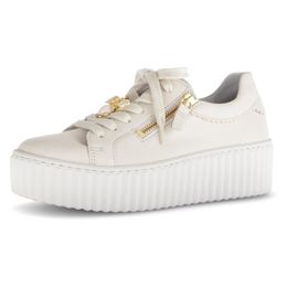 Plateausneaker Gabor, Damen, Gr. 35, beige (creme), Nappaleder, Schuhe Plateausneaker, Freizeitschuh, Halbschuh, Schn&uuml;rschuh mit modischem Schmuckelement, Topseller