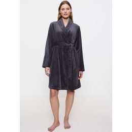 Morgenmantel Triumph "Robes Fleece Robe 01", Damen, Gr. 40/42, grau (ink gray), Obermaterial: 100% Polyester, Midil&auml;nge, Hausm&auml;ntel Morgenmantel, warmer Morgenmantel