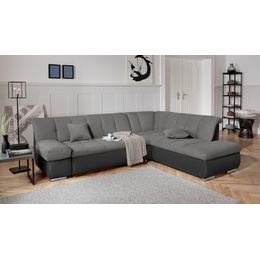 Ecksofa DOMO collection "Mona L-Form bequem und komfortabel, Breite 271cm, L-Form", schwarz (schwarz, grau), B:271cm H:80cm T:213cm, Struktur fein 100% Polyester;Chenilleoptik 100% Polyester, Sofas, Ecksofa, wahlweise mit Bett- und Armlehnfunktion