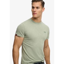 Rundhalsshirt Superdry "ESSENTIAL LOGO EMB TEE", Damen, Gr. L, vintage sage gr&uuml;n marl, Single Jersey, Obermaterial: 100% Baumwolle, meliert, slim fit h&uuml;ftlang, Rundhals, Shirts Rundhalsshirt