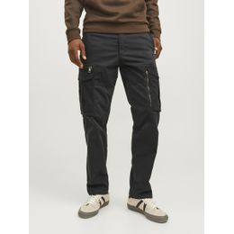 Jack & Jones Cargohose JACK & JONES "JPSTKANE CRUISE CARGO NOOS", Herren, Gr. 28, L&auml;nge 32, schwarz, Web, Obermaterial: 98% Baumwolle, 2% Elasthan, unifarben, relaxed fit kn&ouml;chellang, Hosen Cargohose