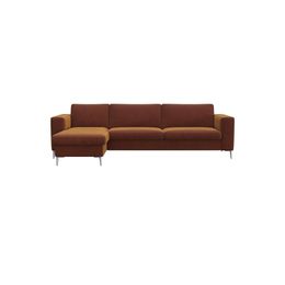Ecksofa FLEXLUX "Fiore, super Sitzkomfort durch Kaltschaum im Sitz, L-Form", braun (cognac), B:262cm H:85cm T:92cm, 100% Polyester, Sofas, Ecksofa, breite Armlehnen, Kaltschaum, F&uuml;&szlig;e Alu
