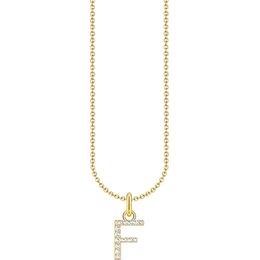 Kette mit Anh&auml;nger Thomas Sabo "Buchstabe" Gr. 45, gold (gelbgoldfarben, wei&szlig;), Halsketten, Damen, 45, F, Silber 925 (recycelt), Kette mit Anh&auml;nger, mit Zirkonia (synth.)