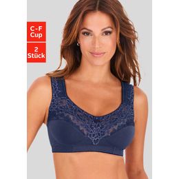 Entlastungs-BH Petite Fleur, Damen, Gr. 85, Cup D, blau (blau, wei&szlig;), Spitze, Obermaterial: 55% Baumwolle, 40% Polyamid, 5% Elasthan, BHs Entlastungs-BH, ohne B&uuml;gel, Baumwollqualit&auml;t, Packung