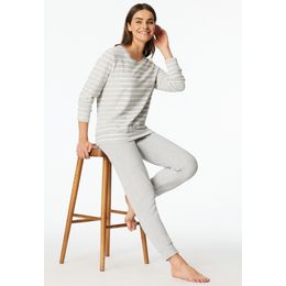 Schlafanzug Schiesser "Casual Essentials", Damen, Gr. 42, silbergrau, meliert, Frottee, Obermaterial: 80% Baumwolle, 20% Polyester, bequem lang, Rundhals, Homewear-Sets Schlafanzug, w&auml;rmende Frottee-Qualit&auml;t, Rundhalsausschnitt, lang&auml;rmelig