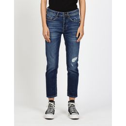 Boyfriend-Jeans Gang "94NICA CROPPED", Damen, Gr. 26, N-Gr, real destroy midblau, Denim/Jeans, Obermaterial: 90% Baumwolle, 8% Polyester, 2% Elasthan, bequem kn&ouml;chelfrei, Jeans Boyfriend-Jeans, mit geraden und verk&uuml;rzten Beinverlauf