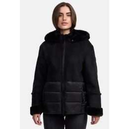 Kurzjacke Manisa, Damen, Gr. 44, schwarz, Web, Obermaterial: 100% Polyester. Futter: 100% Polyamid, unifarben, bequem taillenbedeckt, Rundhals, mit Aufschlag Aufschlag, Jacken Kurzjacke, mit Teddyfell-Kapuze