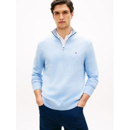 Troyer Tommy Hilfiger "ESSENTIAL COTTON ZIP MOCK", Herren, Gr. M, vessel blau heather, Strick, Obermaterial: 100% Baumwolle, regular fit, Pullover Troyer