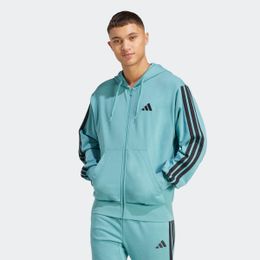Kapuzensweatshirt adidas Sportswear "ESSENTIALS 3-STREIFEN FRENCH TERRY", Herren, Gr. L, powder teal, schwarz, Obermaterial: 55% Baumwolle, 36% Polyester, 9% Viskose, normal, Rundhals, angesetztes B&uuml;ndchen, Sweatshirts Kapuzensweatshirt