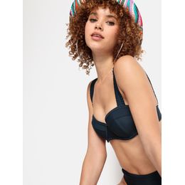 B&uuml;gel-Bikini-Top LSCN BY LASCANA "Gina", Damen, Gr. 36, Cup E, blau (nachtblau), Recycling-Polyamid, unifarben, Bikini-Oberteile B&uuml;gel-Bikini-Top, mit gerafften Tr&auml;gern