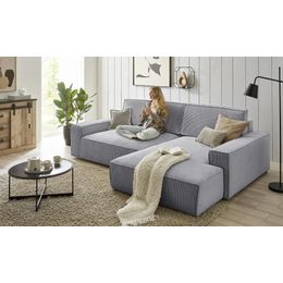 Ecksofa Home Affaire "NEU: SHERWOOD XXL 284, Big-Sofa L-Form, tiefe Sitzfl&auml;che 95 cm, Cord", grau (hellgrau), B:284cm H:90cm T:195cm, 100% Polyester, Sofas, Ecksofa, Recamiere rechts/links, als Schlafsofa stellbar, Cord u. Leinenoptik