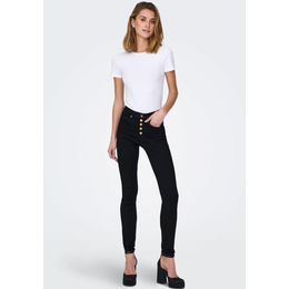 High-waist-Jeans Only "ONLROYAL HW SK FLY BTN GUA DK BLUE BOX", Damen, Gr. XS (34), L&auml;nge 32, schwarz, Denim/Jeans, Obermaterial: 69% Baumwolle, 30% Polyester, 1% Elasthan, unifarben, skinny fit, Jeans High-waist-Jeans