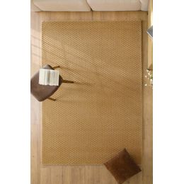 Teppich Wecon Home "Castello THREE", karamell, B:200cm H:7mm L:300cm, Schurwolle, Teppiche, Teppich, Schurwolle, Kurzflor mit Hoch-Tief-Effekt, Wohnzimmer, Punktmuster