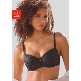 Schalen-BH Vivance, Damen, Gr. 70, Cup E, schwarz, Microtouch, Obermaterial: 63% Polyamid, 27% Polyester, 10% Elasthan, BHs Schalen-BH, aus Spitze in Leo-Optik im modischen Balconnet-Schnitt, Dessous