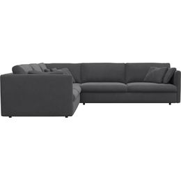 Ecksofa FLEXLUX "Lovane, elegant und zeitlos, bequem, L-Form", grau (dervit grau), B:328cm H:84cm T:295cm, 100% Polyester, Sofas, Ecksofa, Weich & anschmiegsam, gro&szlig;e Sitztiefe auf Kaltschaum, Dekokissen inkl.