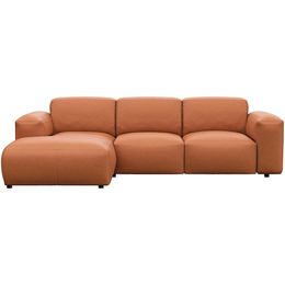 Ecksofa FLEXLUX "Lucera Chaislongue rechts oder links, L-Form, bequem", braun (modern cognac braun), B:251cm H:73cm T:171cm, 100% Echteder, Sofas, Ecksofa, modern & anschmiegsam, Kaltschaum, Stahl-Wellenunterfederung