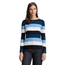 Strickpullover Tom Tailor "Otto", Damen, Gr. XXXL(46), big teal knit stripe, Strick, Obermaterial: 60% Baumwolle, 40% Viskose, gestreift, regular fit normal, Rundhals, Rollkante, Pullover Strickpullover, mit Viskose