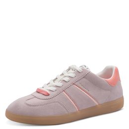 Plateausneaker Tamaris, Damen, Gr. 41, lila, rose, Lederimitat, Veloursleder, unifarben mit Farbeinsatz, Schuhe Plateausneaker, Freizeitschuh, Halbschuh, Schn&uuml;rschuh mit gepolstertem Schaftrand