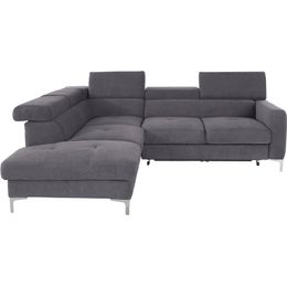 Ecksofa COTTA "Sammy L-Form", grau (stone), B:242cm H:74cm T:207cm, Struktur (100% Polyester );Chenille (90% Polyester; 10% Polyamid ), Sofas, Ecksofa, mit Kopfteilverstellung, wahlweise mit Bettfunktion & Bettkasten