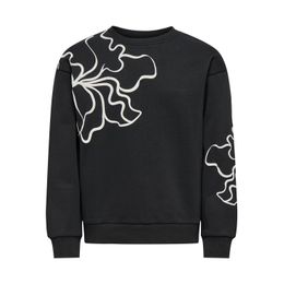 Sweatshirt KIDS Only "KOGODESSA L/S O-NECK BOX UB CP SWT", M&auml;dchen, Gr. 122/128, schwarz (schwarz detail:blurry flower), Sweatware, Obermaterial: 80% Baumwolle, 20% Polyester, bedruckt, normal, Rundhals, Sweatshirts Sweatshirt, mit coolen Outline-Prints