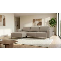 Ecksofa Home Affaire "Tournon, L-Form, Breite 262 cm, Webstoff, Chenille", braun (light braun), B:262cm H:85cm T:152cm, 100% Polyester, Sofas, Ecksofa, Designsofa im nordischen Stil, Wellenunterfederung, Metallf&uuml;&szlig;e