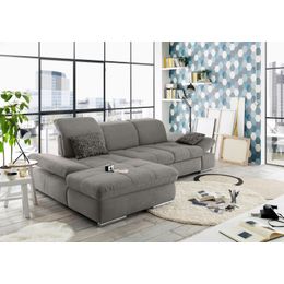 Ecksofa "SO4100 V", grau, B:284cm H:80cm T:190cm, SET ONE BY Musterring, Sofas, Ecksofa, mit verstellbaren Kopfteilen, wahlweise mit Funktionen, Cord-Bezug
