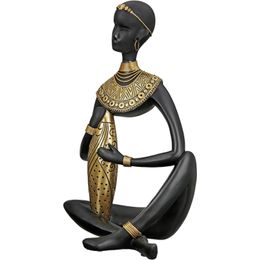 Afrikafigur Gilde "Figur Amari", schwarz (goldfarben, schwarz), B:19cm H:32,5cm T:15cm, Kunstharz, Dekofiguren, Afrikafigur
