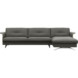 Ecksofa FLEXLUX "Glow Designsofa, bequem und komfortabel durch hochwertigen Sitzaufbau", grau (warm mineral grau), B:305cm H:81cm T:158cm, 100% Echteder, Sofas, Ecksofa, L-Form, Modernes skandinavisches Design