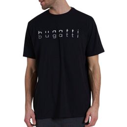 T-Shirt Bugatti "Palermo", Herren, Gr. 52, schwarz (schwarz, dunkel, uni), Single Jersey, Obermaterial: 70% Baumwolle, 30% Polyester, unifarben, l&auml;ssig geschnitten h&uuml;ftlang, Rundhals, Shirts T-Shirt, Kurzarm, Rundhalsausschnitt, mit Logo, bequem, leicht, Baumwollmix