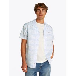 Kurzarmhemd Tommy Jeans "TJM REG AOP SS SHIRT EXT", Herren, Gr. L, N-Gr, blau (sweet blau), Web, Obermaterial: 100% Baumwolle, bedruckt, regular fit, Hemden Kurzarmhemd, mit sommerlichen Print