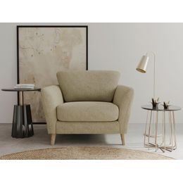 Sessel Home Affaire "MARSEILLE", braun (latte), B:103cm H:88cm T:90cm, Webstoff (100% Polyester);Struktur fein (58% Polyester, 22% Polypropylen);Filzoptik (100% Polyester), Sessel, Sessel, Massivholzbeine Eiche, Landhausstil, Wellenunterfederung