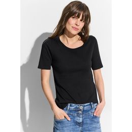 T-Shirt Cecil "Style Lena", Damen, Gr. M (40), schwarz, Jersey, Obermaterial: 100% Baumwolle, unifarben, k&ouml;rpernah h&uuml;ftlang, Rundhals, abgestepptes B&uuml;ndchen, Shirts T-Shirt, mit klassischem Rundhalsausschnitt, Topseller