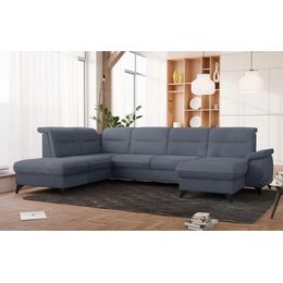 Sit & More Wohnlandschaft SIT & MORE "Astoria U-Form", grau (grau, blau), B:329cm H:91cm T:225cm, 100% Polyester, Sofas, Wohnlandschaft, wahlweise mit motorischer Relaxfunktion