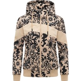 Outdoorjacke Ragwear "&Uuml;bergangsjacke Nuggie Block Flower", Damen, Gr. S, beige (sand26), Obermaterial: 100% Polyester PES. Obermaterial: Futter: 100% Polyester PES., gerade, eng Rippstrickb&uuml;ndchen, Jacken Outdoorjacke, modische Damen Freizeitjacke mit floralem Print