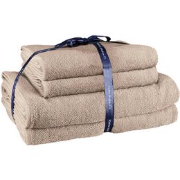 Handtuch Set Kleine Wolke "RELAX, 4 St&uuml;ck (2 Handt&uuml;cher 50x10 + 2 Duscht&uuml;cher 70x140)", grau (taupe), 4 Stk., Frottier, Frottier, Obermaterial: 100% Baumwolle, Handtuch-Sets, Handtuch Set, moderne Melangeoptik, Handt&uuml;cher, Duscht&uuml;cher, mit Bord&uuml;re
