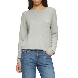 Rundhalspullover QS, Damen, Gr. S, grau (light grau), Strick, Obermaterial: 60% Viskose, 40% Baumwolle, unifarben, regular fit taillenbedeckt, Rundhals, Rippb&uuml;ndchen, Pullover Rundhalspullover, in Strick-Optik