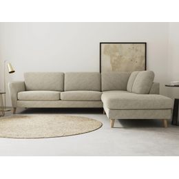 Ecksofa Home Affaire "MARSEILLE 278/202 cm, L-Form, Ottom. rechts/links, verschiedene Bez&uuml;ge", grau (warm grau), B:278cm H:88cm T:202cm, Webstoff (100% Polyester);Struktur fein (58% Polyester, 22% Polypropylen);Filzoptik (100% Polyester), Sofas, Ecksofa, Massivholzbeine Eiche, Landhausstil, Wellenunterfederung