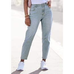 Mom-Jeans Lascana, Damen, Gr. 42, N-Gr, blau (light blau washed), Denim/Jeans, Obermaterial: 98% Baumwolle, 2% Elasthan, figurbetont kn&ouml;chellang, Jeans Mom-Jeans, mit hohem Bund. elastische Denimware, Topseller