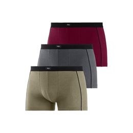 H.I.S. Boxer H.I.S "Boxershorts f&uuml;r Herren", Herren, Gr. 3 (XS), 3 Stk., bunt (grau, olivgr&uuml;n, bordeaux), Jersey, Obermaterial: 95% Baumwolle, 5% Elasthan, unifarben, Unterhosen Boxer, mit schmalen Piping an den Seiten