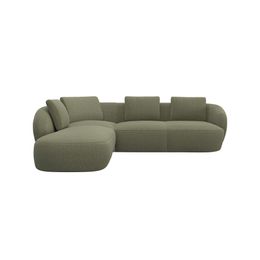 Ecksofa FLEXLUX "Torino, rund, L-Form, Sofa-Ecke mit Ottomane", gr&uuml;n (moss), B:265cm H:85cm T:237cm, 100% Polyester, Sofas, Ecksofa, Modernes, organisches Sofa-Design, Kaltschaum, Wellenunterfederung