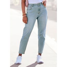 Mom-Jeans Lascana, Damen, Gr. 44, N-Gr, blau (light blau washed), Denim/Jeans, Obermaterial: 98% Baumwolle, 2% Elasthan, figurbetont kn&ouml;chellang, Jeans Mom-Jeans, mit hohem Bund. elastische Denimware, Topseller