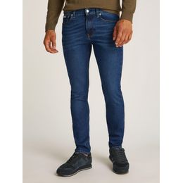 Slim-fit-Jeans Calvin Klein Jeans "SLIM TAPER", Herren, Gr. 31, L&auml;nge 34, blau (denim schwarz), Denim/Jeans, Obermaterial: 94% Baumwolle, 4% Elastomultiester, 2% Elasthan, unifarben, slim fit, Jeans Slim-fit-Jeans, Coinpocket, Logostickerei