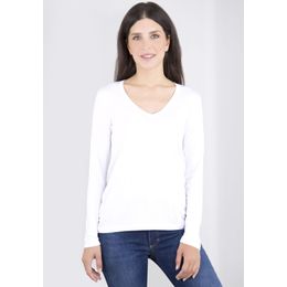 Langarmshirt Please Jeans, Damen, Gr. XS (34), wei&szlig; (bianco ottic), Obermaterial: 95% Viskose, 5% Elasthan, V-Ausschnitt, Shirts Langarmshirt