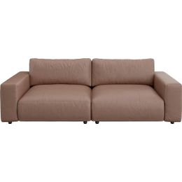 Big-Sofa Musterring "LUCIA", braun (hasel bax), B:252cm H:81cm T:124cm, Flachgewebe FLORIS (100% Polyester);Flachgewebe VALMONT (60% Baumwolle/ 40% Leinen);Microfaser CRONA (100% Polyester), Sofas, Big-Sofa, in vielen Qualit&auml;ten und 4 unterschiedlichen N&auml;hten, 2,5-Sitzer