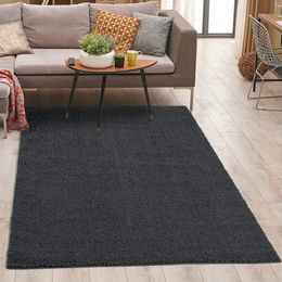 Hochflor-Teppich Carpet City "Plainy", grau (anthrazit), B:120cm H:30mm L:170cm, Polyester, Teppiche, Hochflor-Teppich, Shaggy Polyester Teppich, besonders weich, Uni-Farben