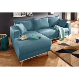 Ecksofa Home Affaire "Edina L-Form", blau (petrol), B:228cm H:83cm T:151cm, Webstoff (100% Polyester);Baumwollmix (50% Baumwolle, 50% Polyester);Baumwollmix (50% Baumwolle, 50% Polyester), Sofas, Ecksofa, auch in Baumwollmix-Bezug, im skandinavischem Stol