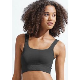 Crop-Top Lascana, Damen, Gr. S (36/38), schwarz, Rippware, Obermaterial: 93% Polyamid, 7% Elasthan, unifarben, figurbetont kurz, Rundhals, Tops Crop-Top, Seamless Top mit Rippstruktur