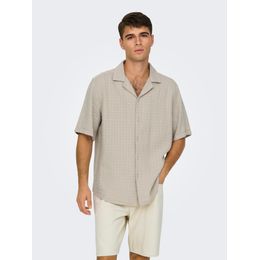 Only & Sons Kurzarmhemd ONLY & SONS "ONSLATHAM RLXSS RESORT LINEN STRUC 0257", Herren, Gr. S, N-Gr, beige (silber lining), Web, Obermaterial: 55% Leinen, 45% Viskose, unifarben, relaxed fit normal, Hemden Kurzarmhemd